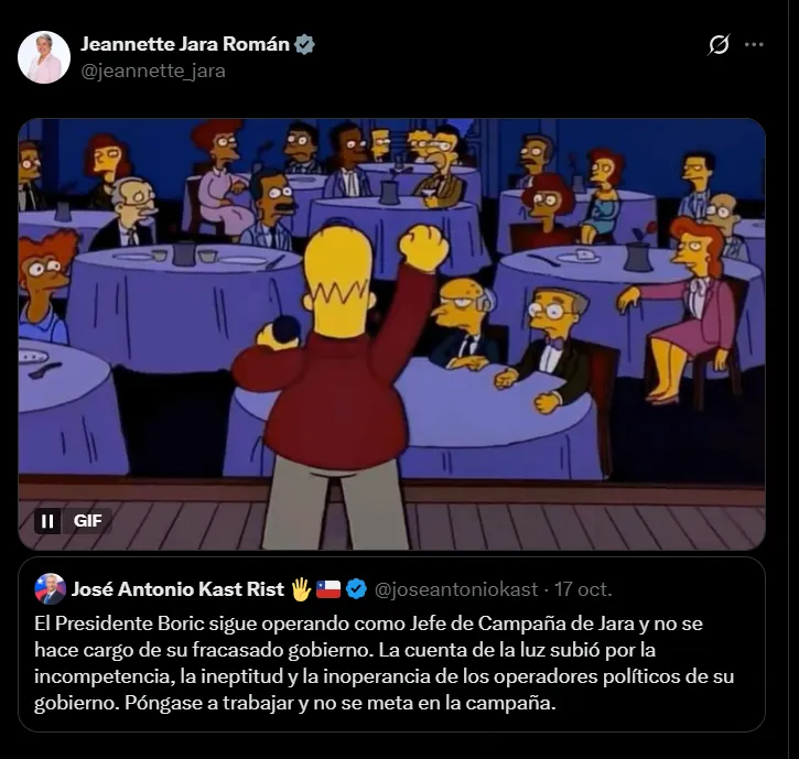 Cállese…!”: Jeannette Jara respondió con meme de Los Simpson a duro ...