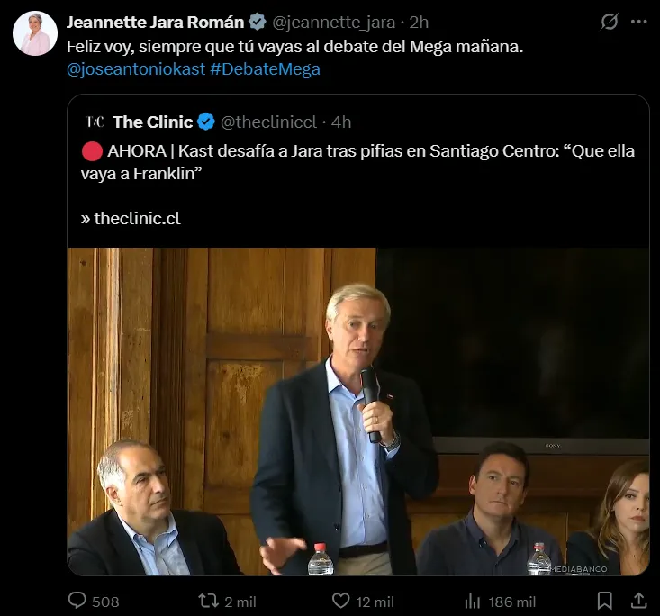 Así respondió Jara al "desafío" de Kast tras ser pifiado en Franklin: "Siempre que tú vayas a…"