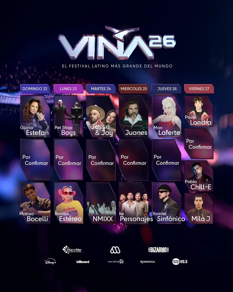 Revelan la parrilla de artistas por día del Festival de Viña 2026 ...