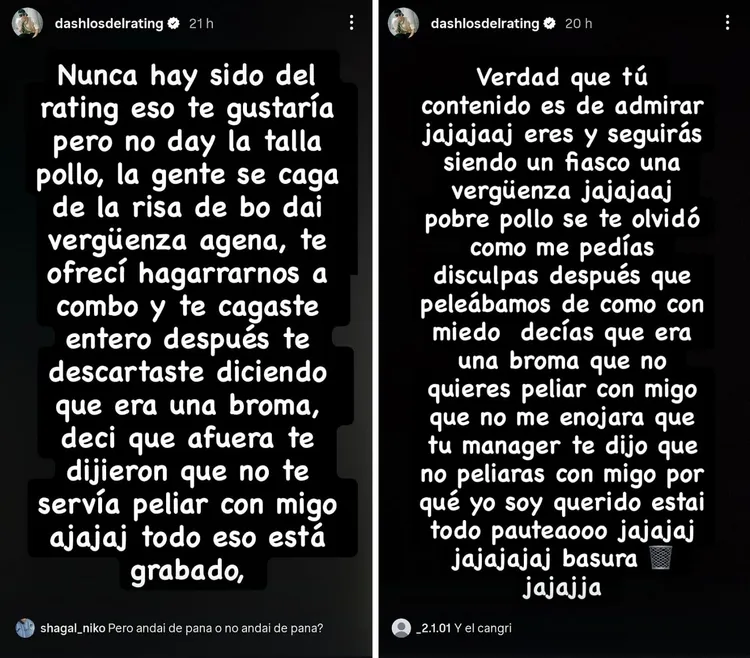 El duro descargo de Dash en redes tras pelea con Princeso en Mundos Opuestos: "Te cagaste entero"